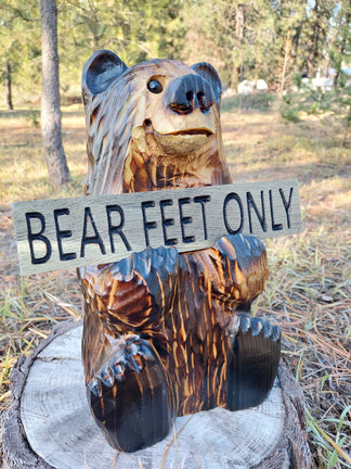 Wood Carved Bear Holding Sign 15" - Customizable - Brown – Northwest ...