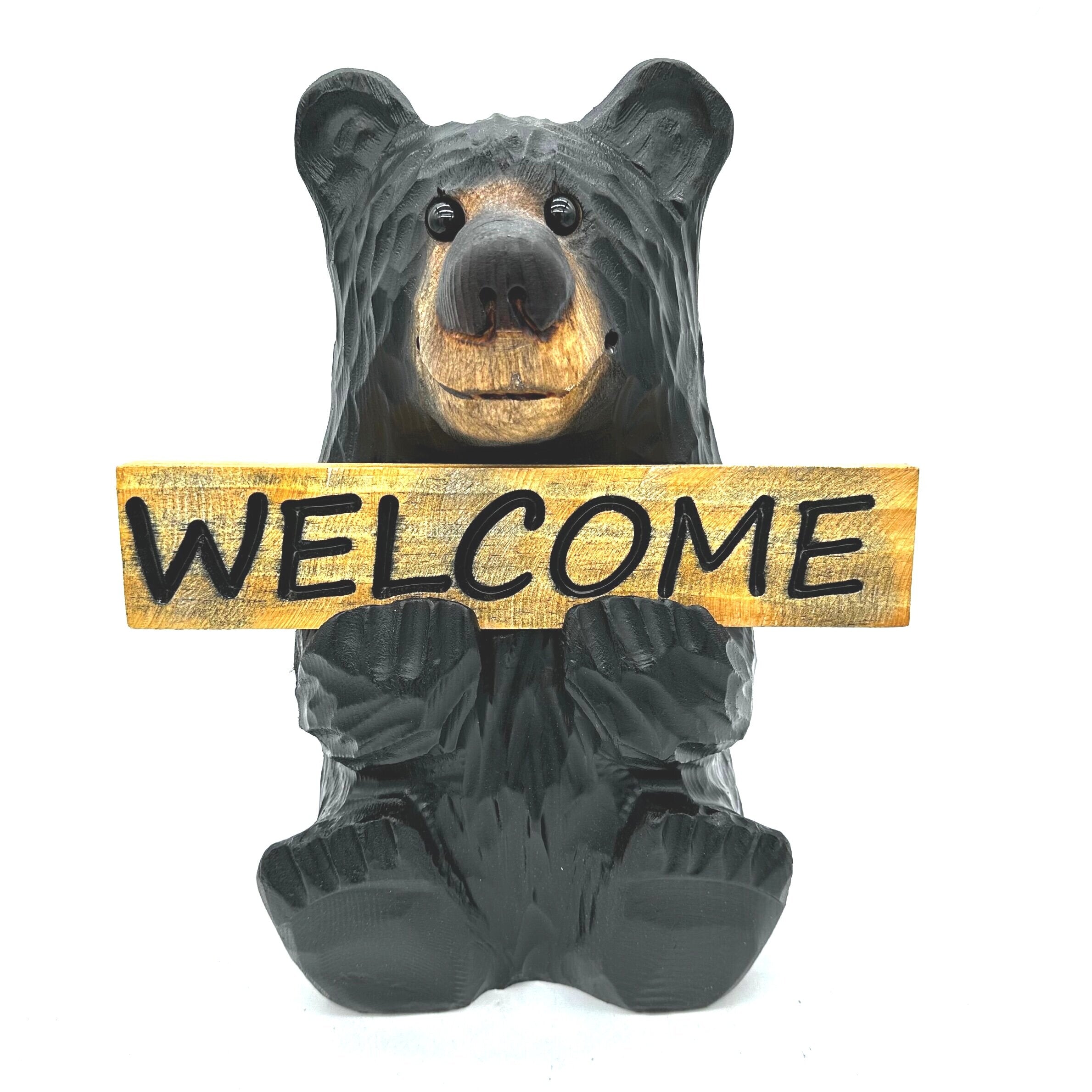 Rustic Chainsaw Art: Wood Carved Bear Holding Welcome/Go Away Sign - C ...