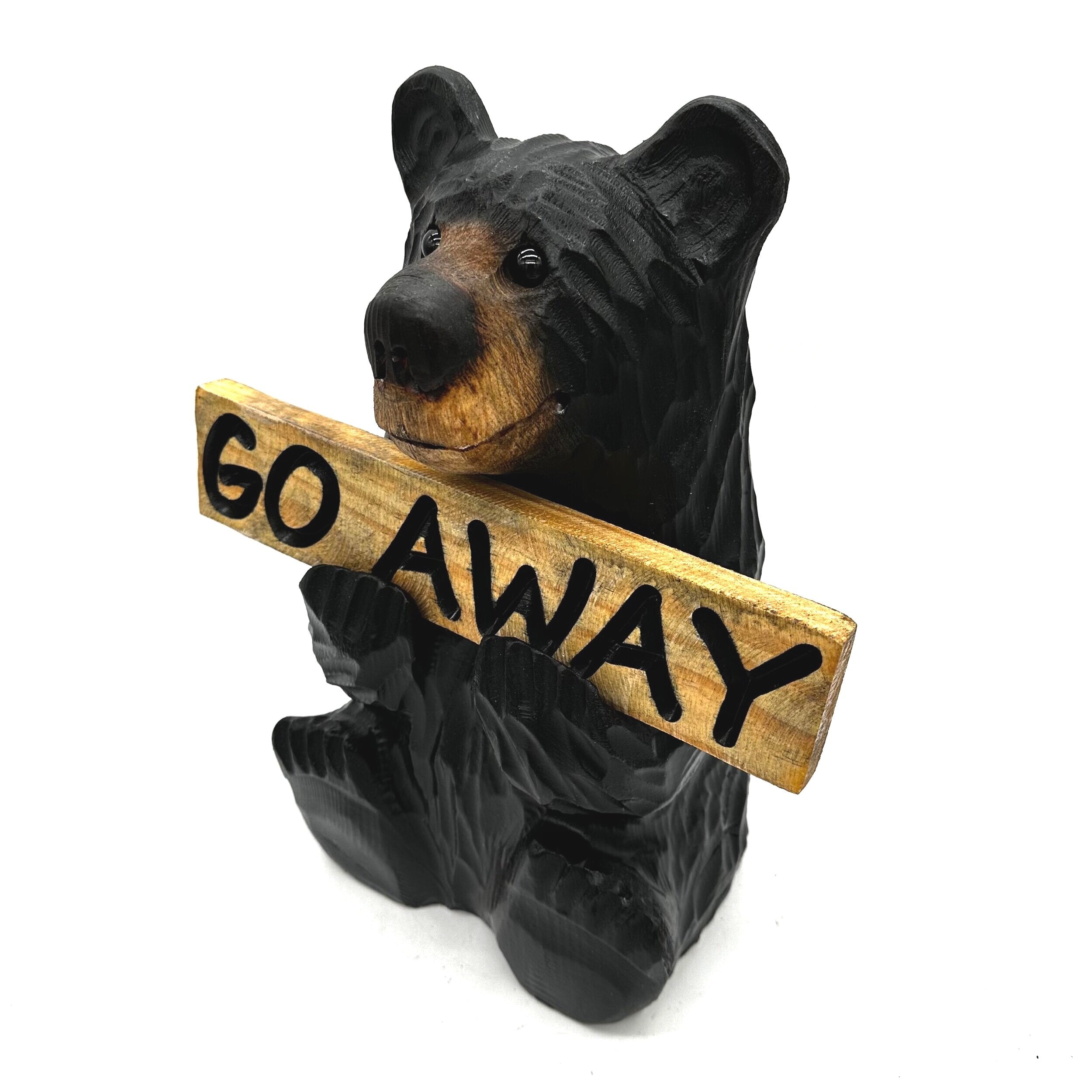 Rustic Chainsaw Art: Wood Carved Bear Holding Welcome/Go Away Sign - C ...